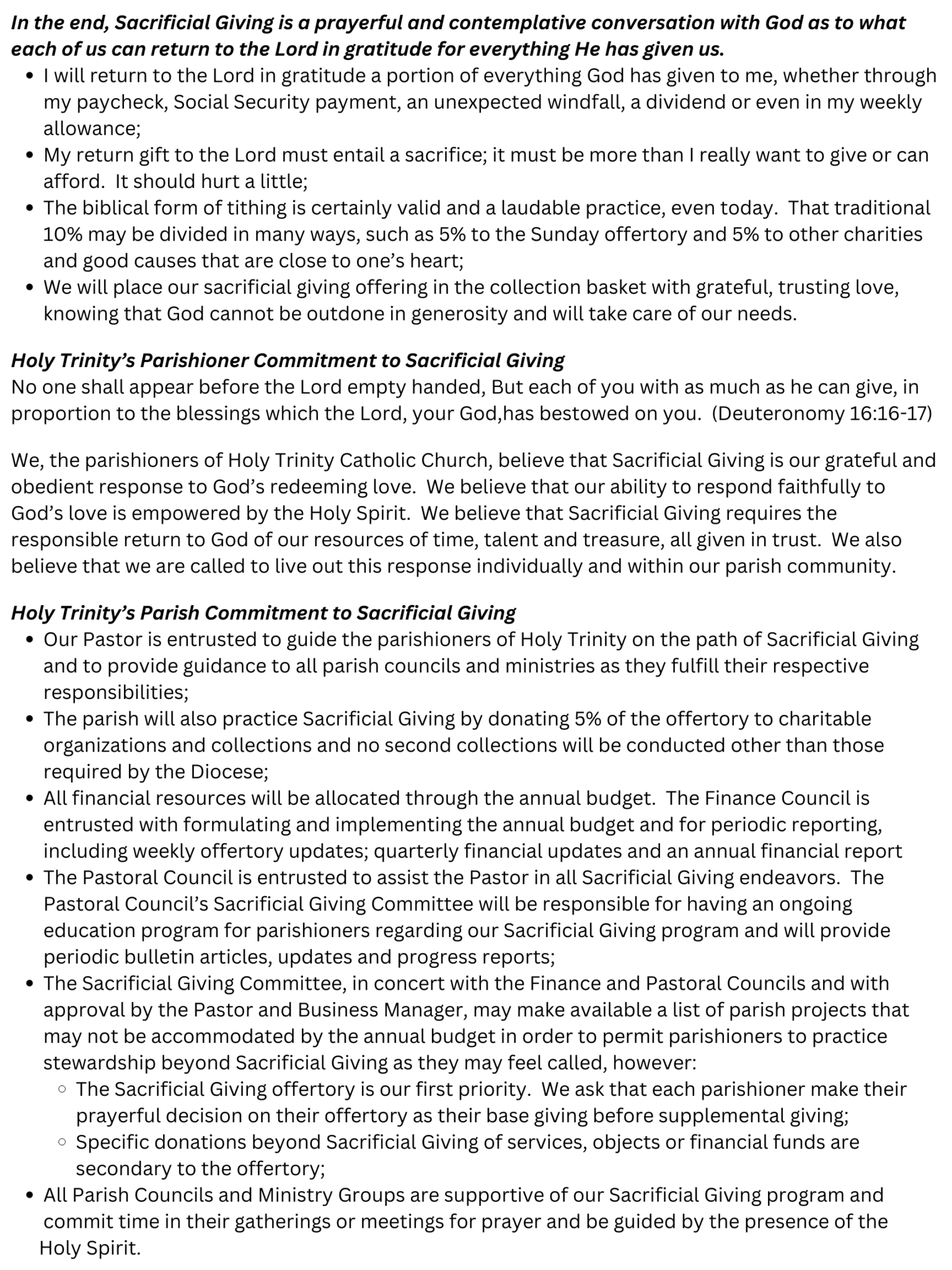 Sacrificial Giving - Holy Trinity Catholic Church